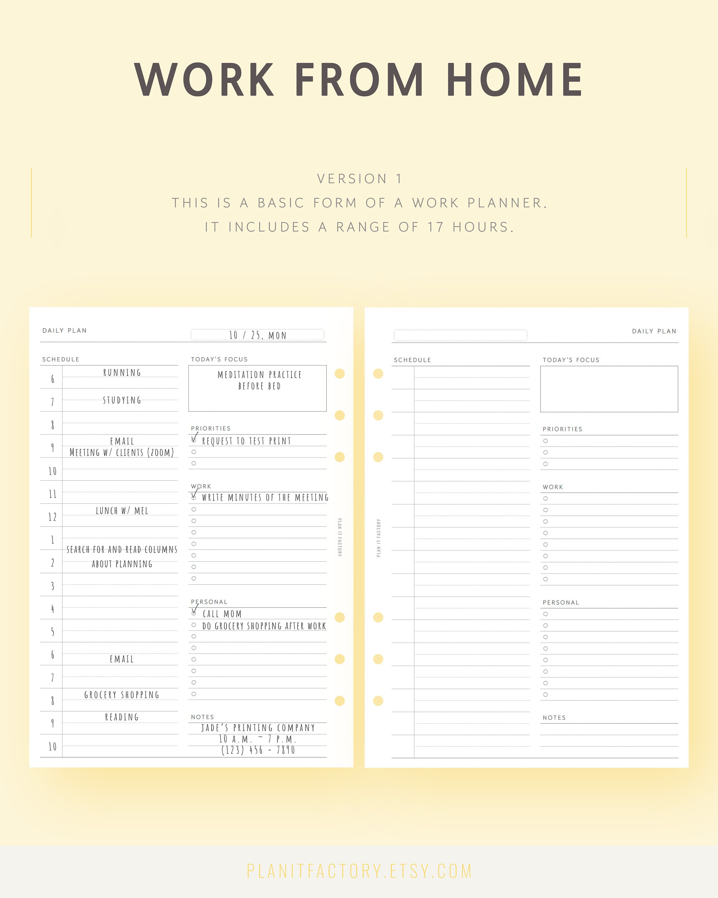 Daily Work From Home Planner Printable Pages A5 Time Block Planner ...