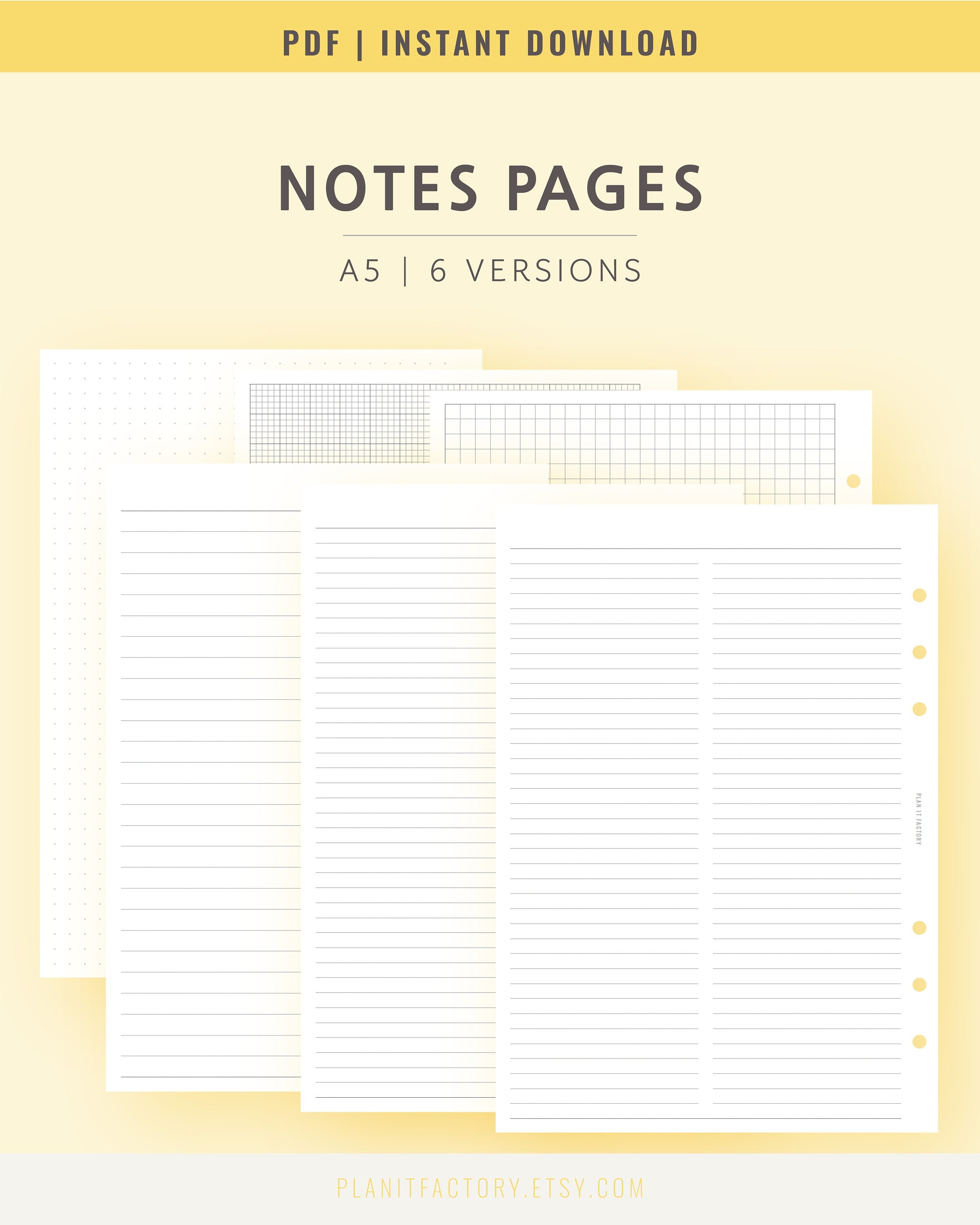 Lined, Grid, Dotted Paper Printable Pages for Note Taking A5 Basic ...