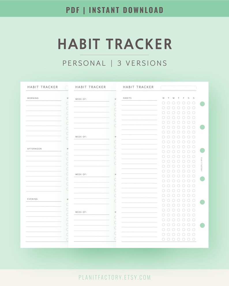 Weekly Habit Tracker Printable Personal Size Simple Daily Routine ...