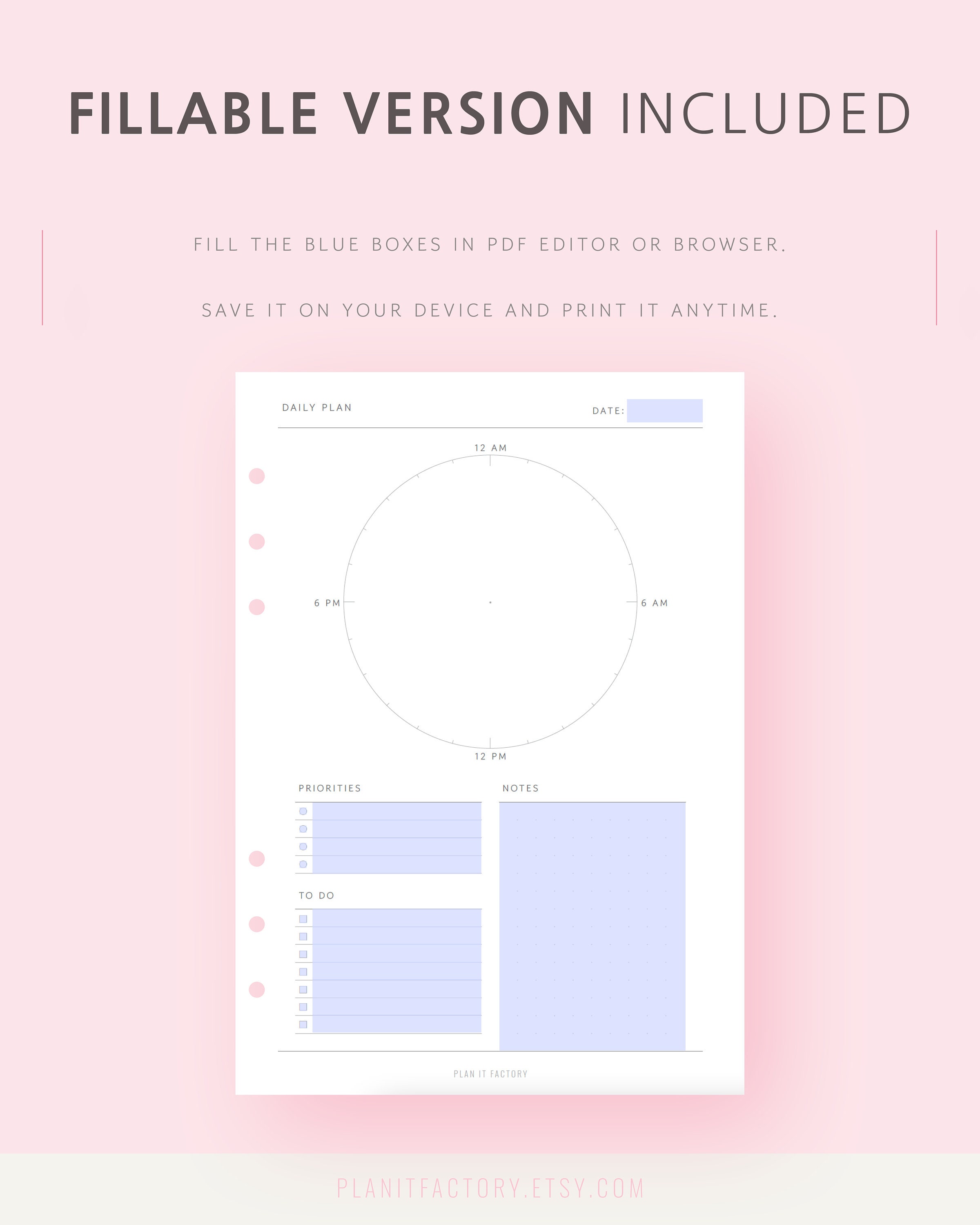 Daily Circle Planner Printable Template Circle of Time - Etsy