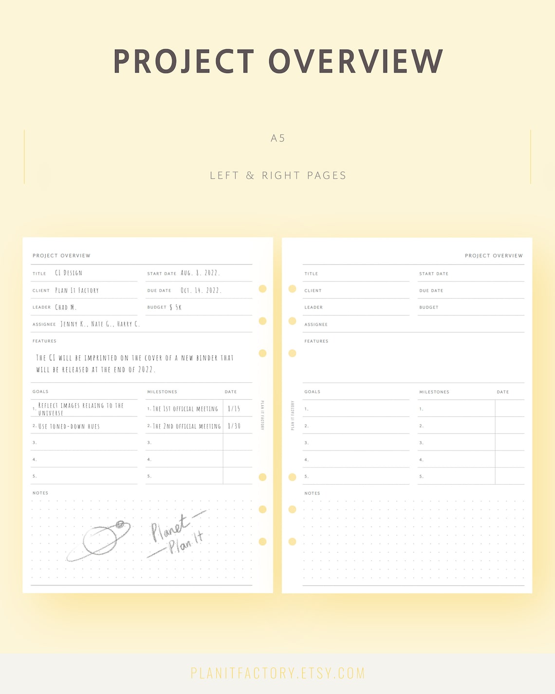 Project Planner Printable Template Pages A5 Project Overview Timeline ...