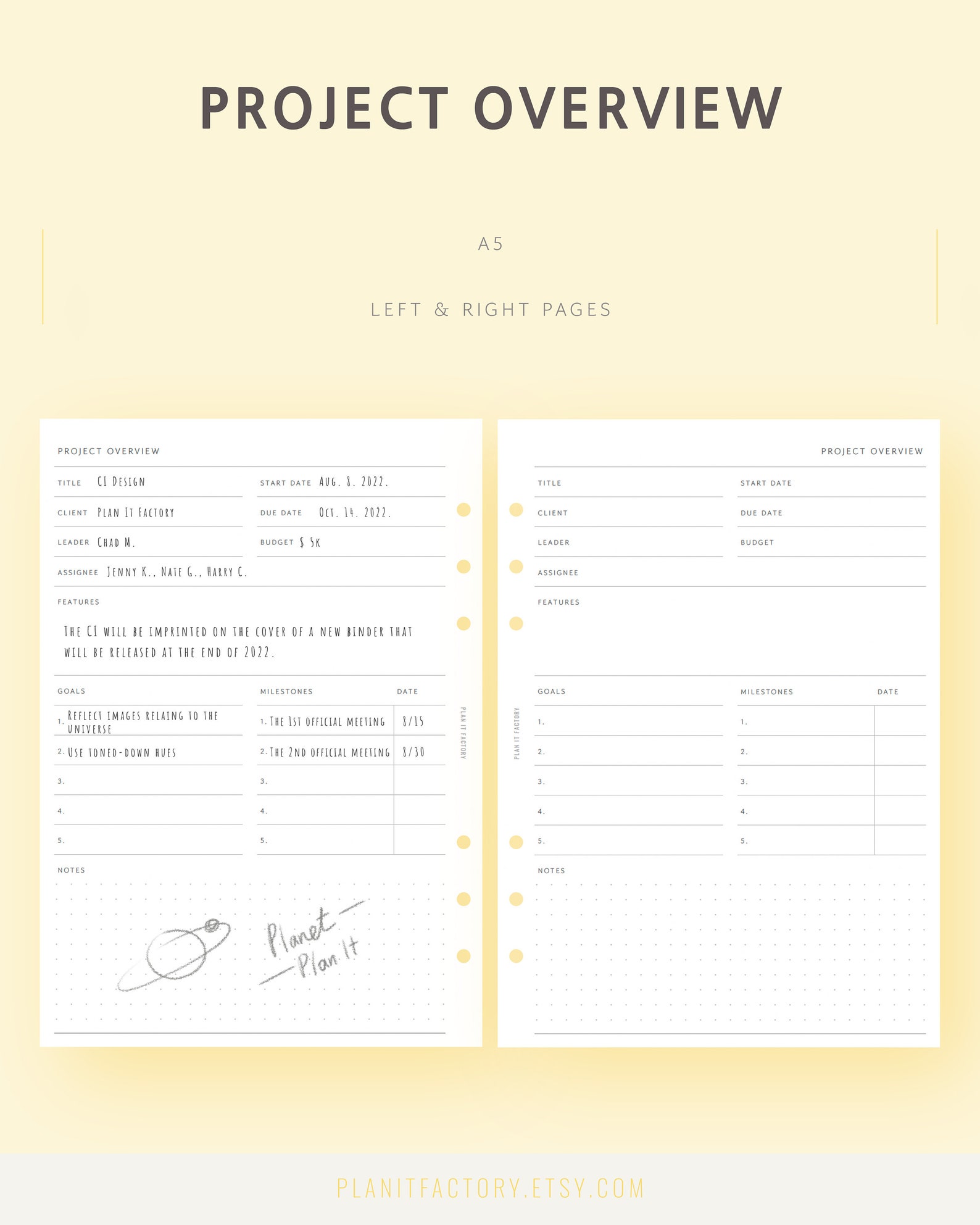 Project Planner Printable Template Pages A5 Project Overview Timeline ...