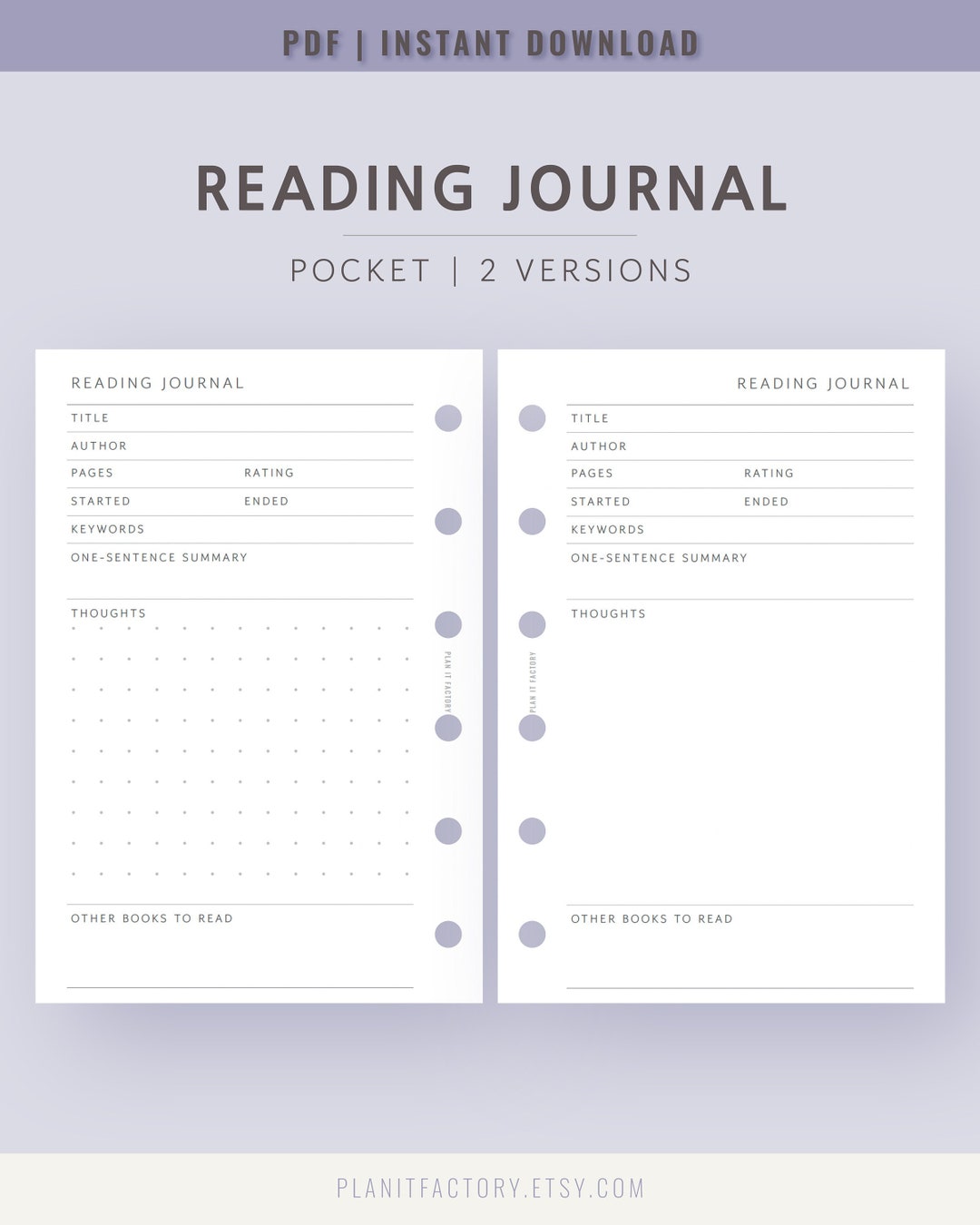 Reading Journal Printable Insert Page Pocket Size Simple Book Review ...
