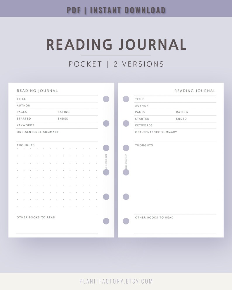 Reading Journal Printable Insert Page Pocket Size Simple Book Review ...