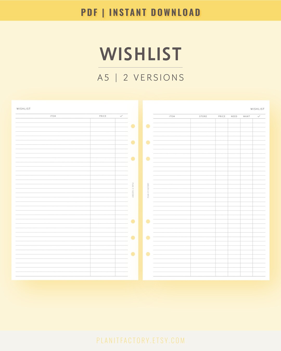 Wish List Printable Planner Inserts A5 Minimalist Wishlist Page ...