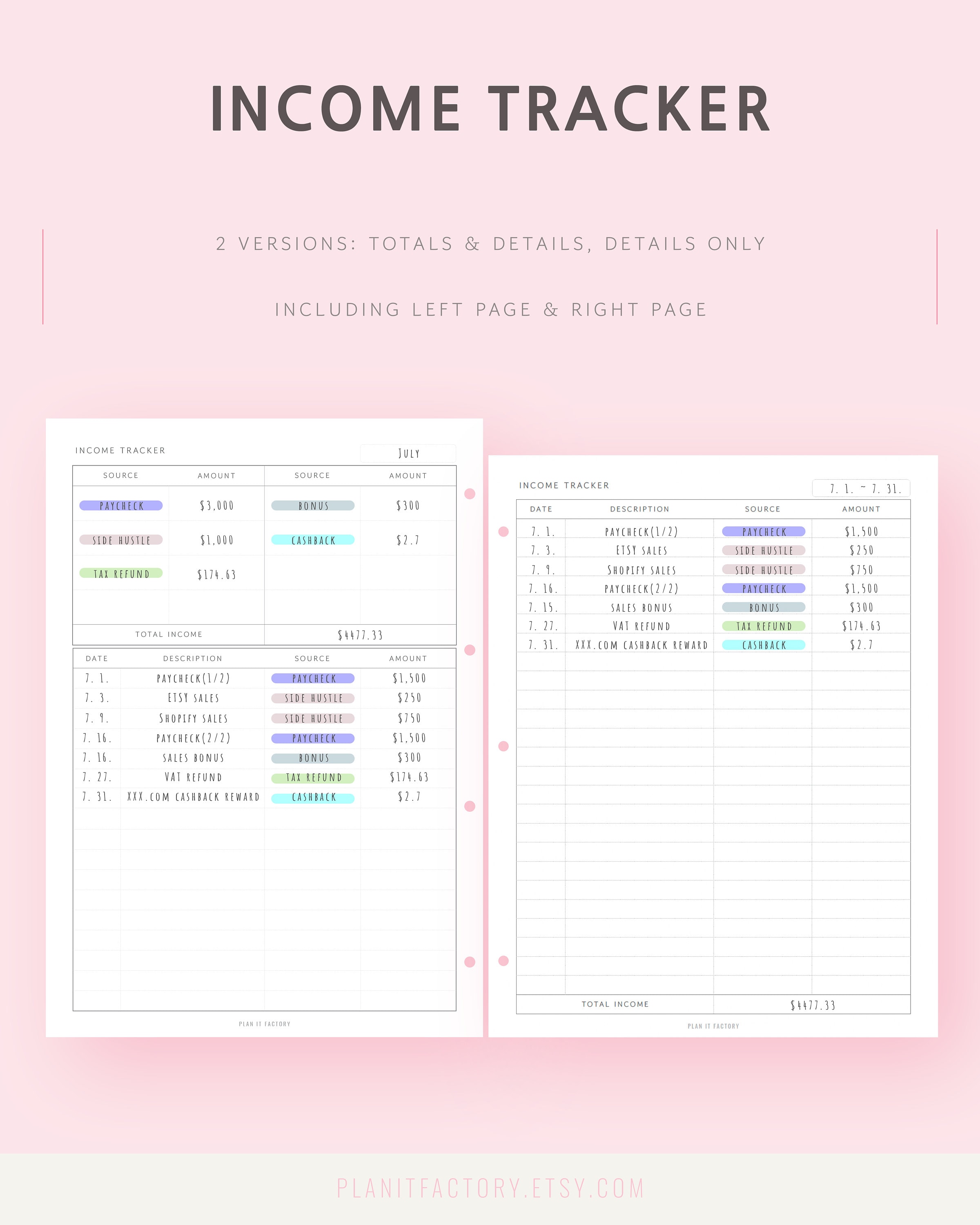 Income & Expense Tracker Printable Pages A4, Letter Financial ...