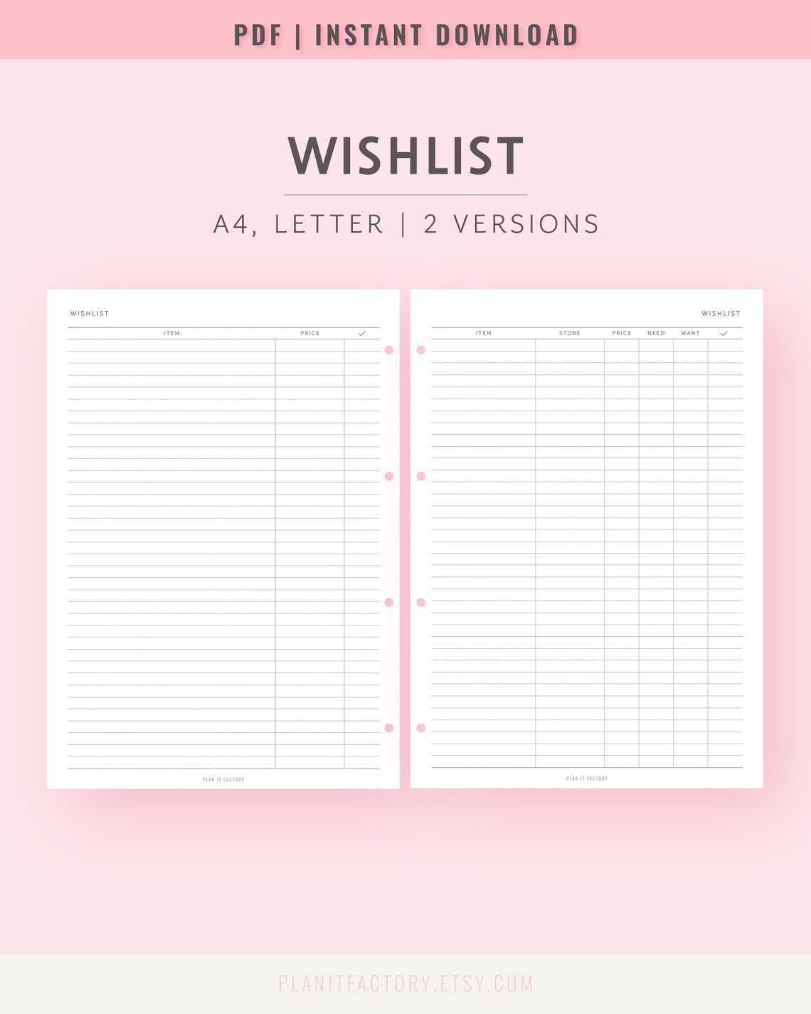 Wish List Printable Planner Inserts A4, Letter Minimalist Wishlist Page ...