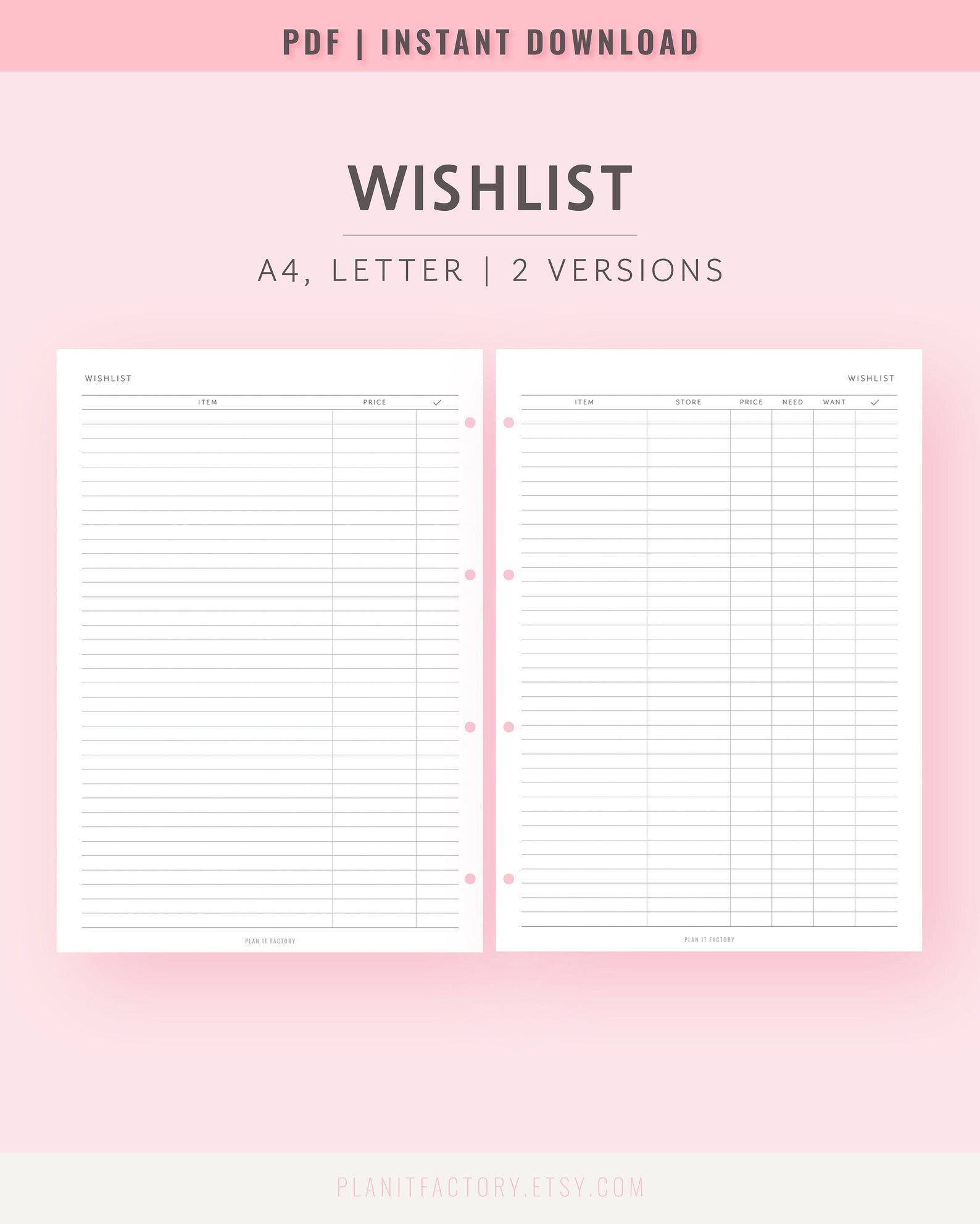 Wish List Printable Planner Inserts A4, Letter Minimalist Wishlist Page ...