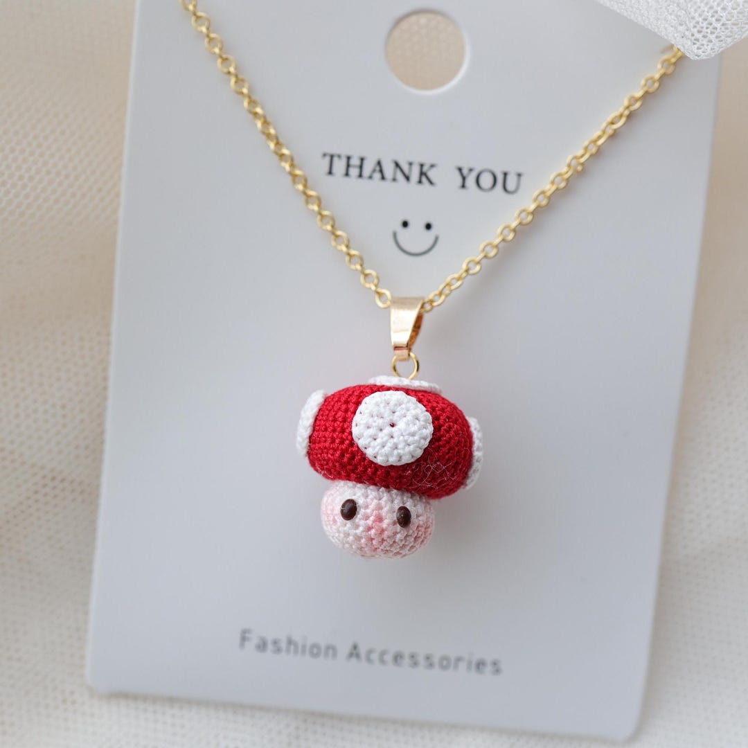 Micro Crochet Mario Mushroom Necklace Handmade Necklace Gift for Girl ...