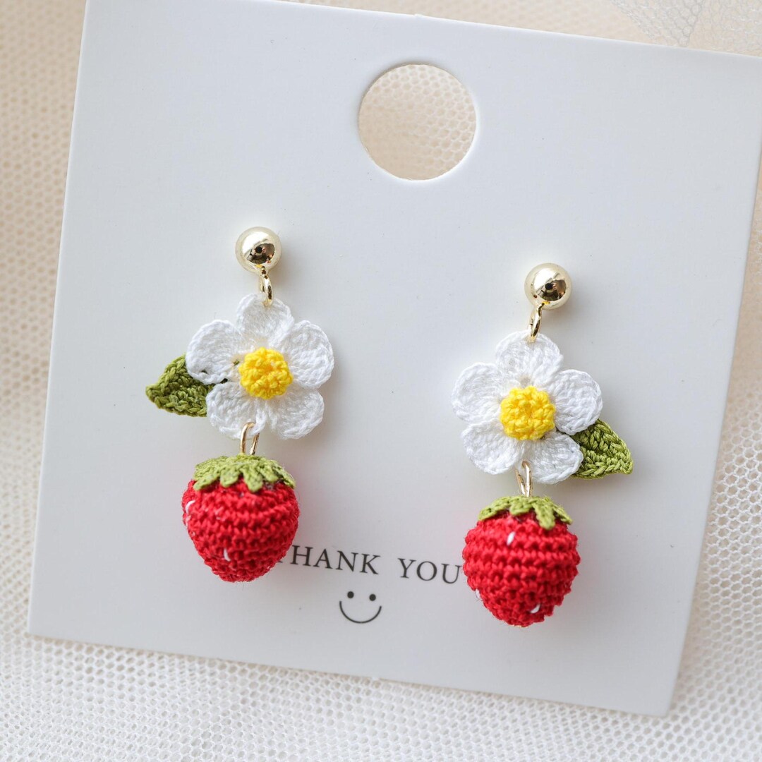 Micro Crochet Earring Handmade Strawberry Earrings Gift for Her Gift ...
