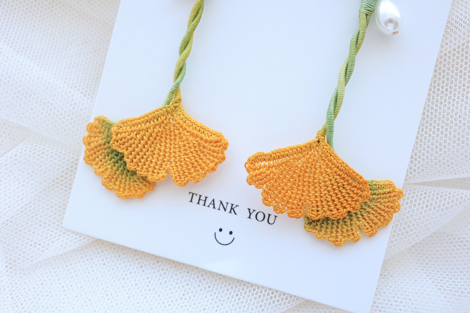 Crochet Handcrafted Ginkgo Earrings With Pearls Handmade Ginkgo ...