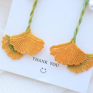 Crochet Handcrafted Ginkgo Earrings With Pearls Handmade Ginkgo ...