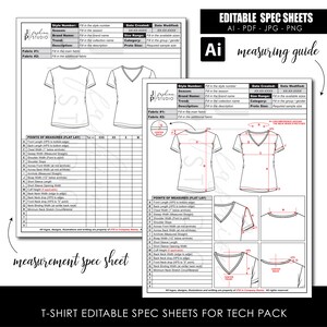Complete Tech Pack Spec Sheets for Women's V-neck T-shirt, Apparel Industry Fashion Designing ...