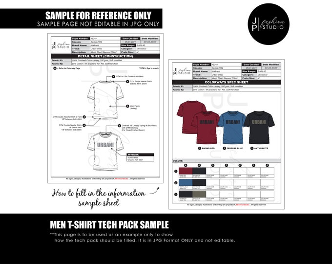Complete T-shirt Tech Pack Illustrator Template for Apparel Industry ...
