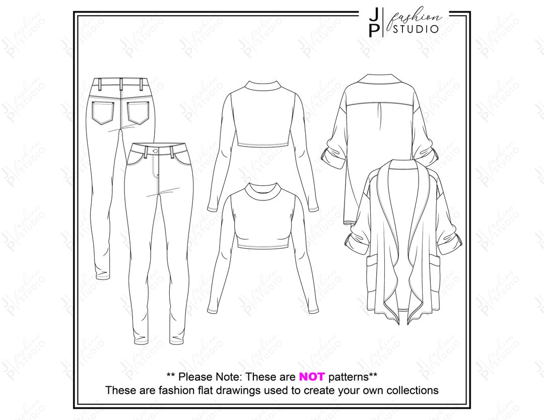 Women Outfit of the Day (3 Styles) Vector Fashion Flat Sketches ...