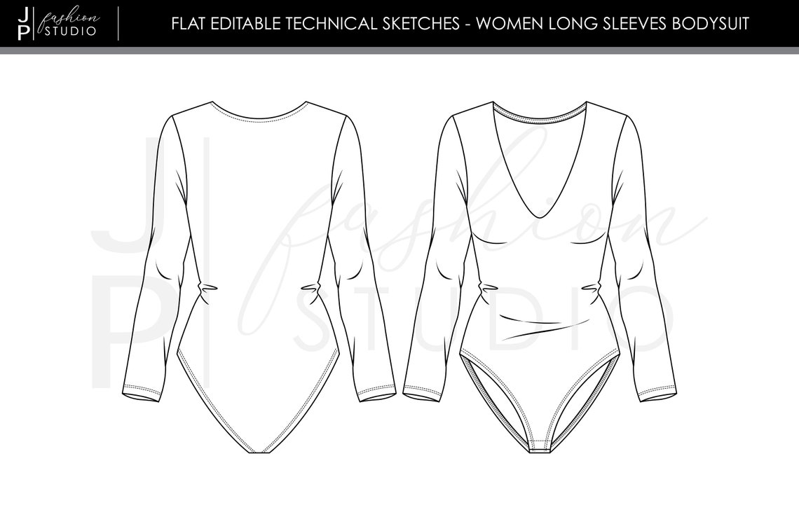 Set of Women Bodysuits (3 Styles) Vector Fashion Flat Sketches ...