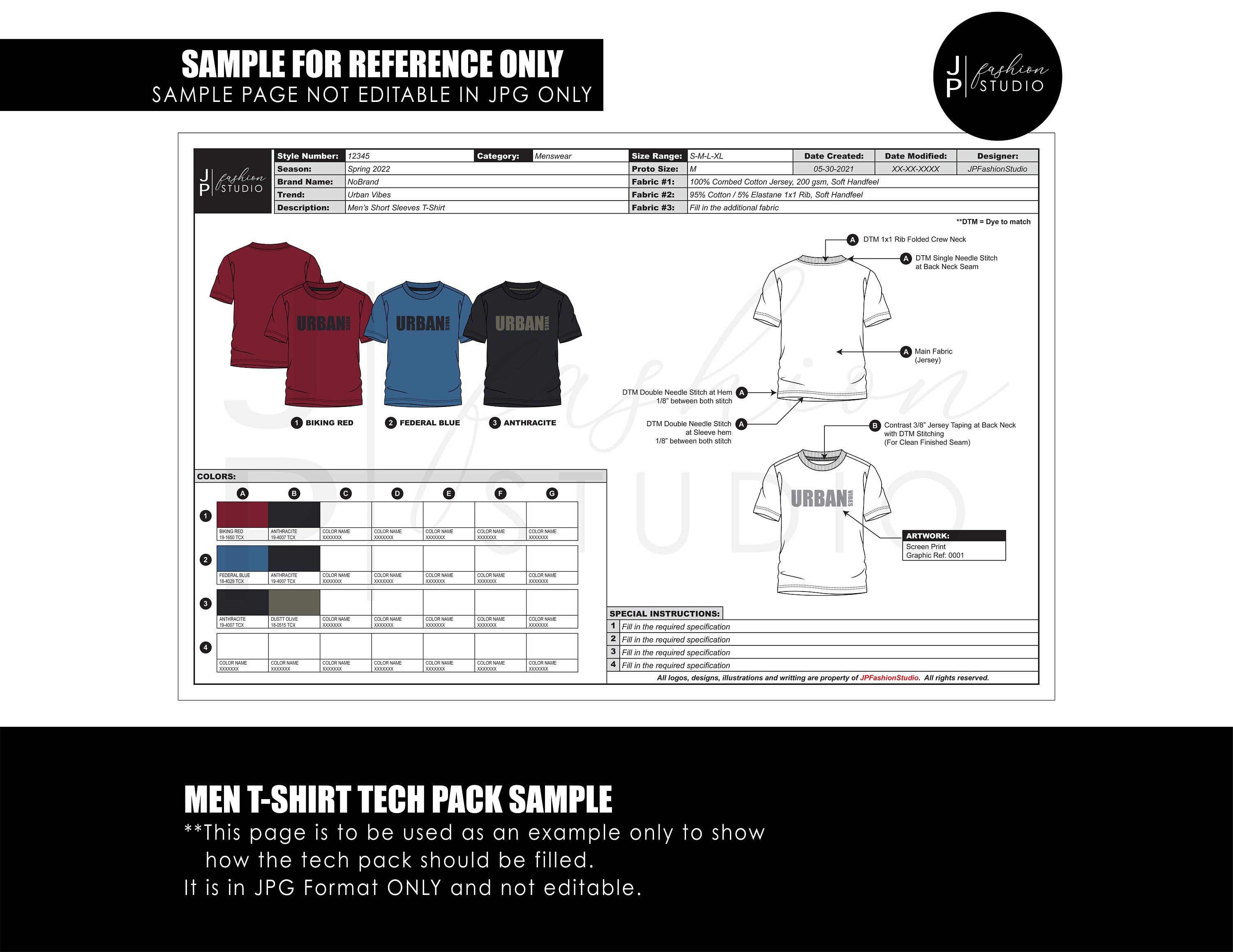Editable & Printable Tech Pack Template for Apparel Industry Fashion ...