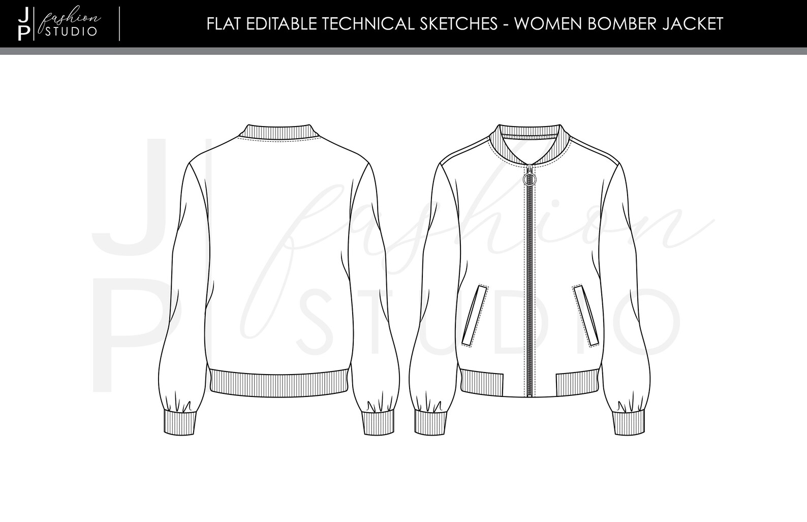 Boceto de chaqueta bomber para mujer / Dibujo técnico de moda / Boceto ...