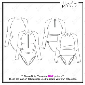 Set of Women Rash Guards (2 Styles) Vector Fashion Flat Sketches ...