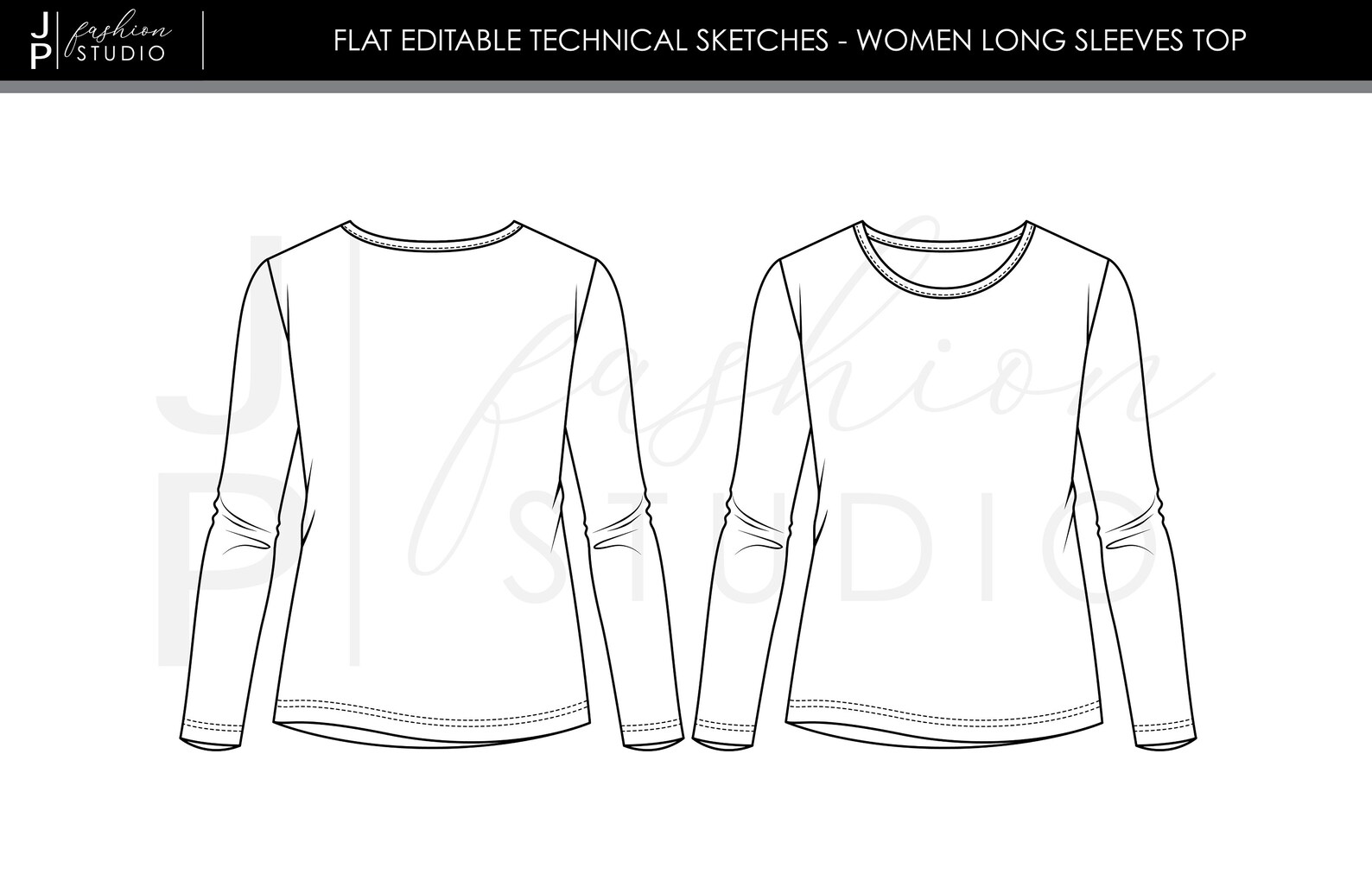 Set of Women Tops (3 Styles) Vector Fashion Flat Sketches / Fashion ...