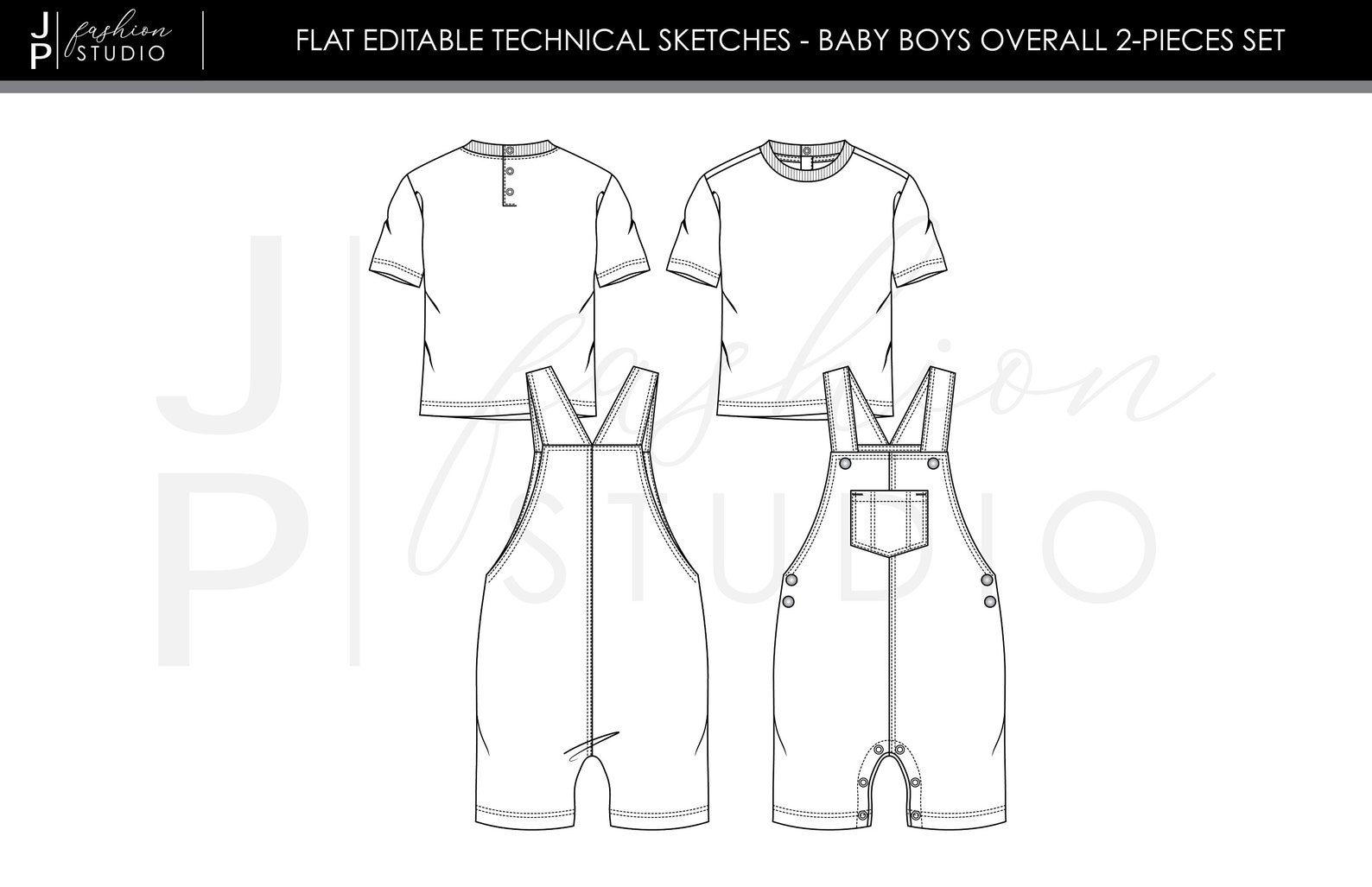 Baby Boys Overalls Set Fashion Flat Sketches / Kids Fashion Technical ...