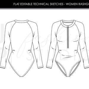 Set of Women Rash Guards (2 Styles) Vector Fashion Flat Sketches ...