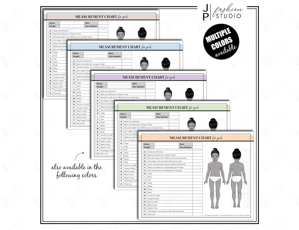 Girls Body Measurement Chart, Fashion Design Template (printable PDF ...