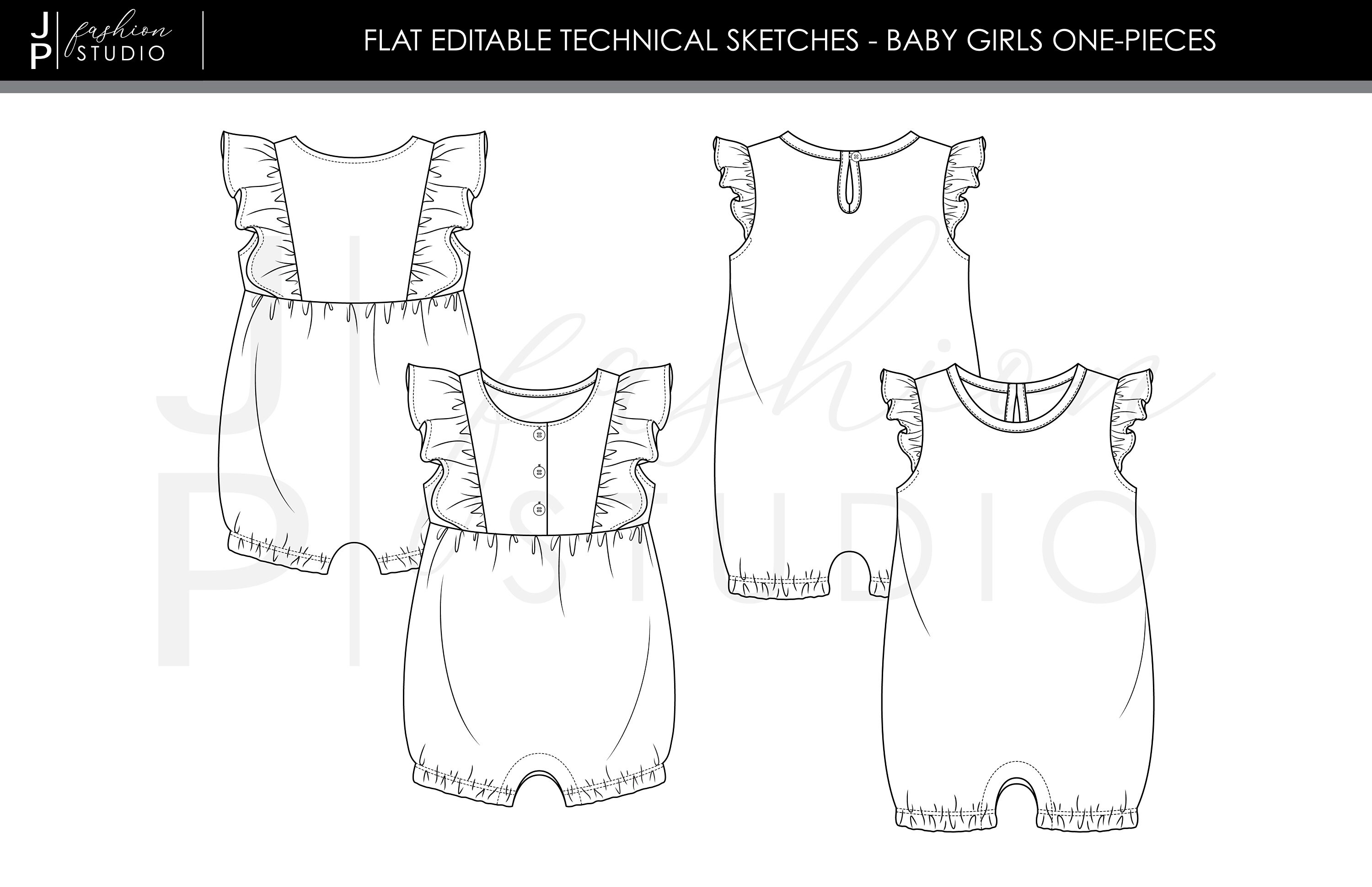 Baby Girls Romper Sketches 2 Styles Kids Fashion Flat - Etsy UK