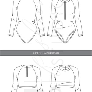 Set of Women Rash Guards (2 Styles) Vector Fashion Flat Sketches ...