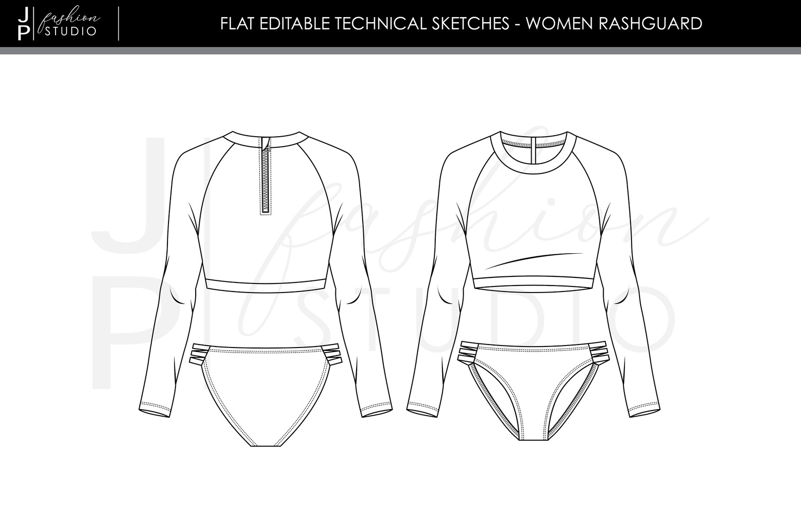 Set of Women Rash Guards (2 Styles) Vector Fashion Flat Sketches ...