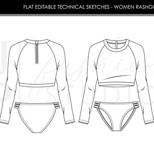 Set of Women Rash Guards (2 Styles) Vector Fashion Flat Sketches ...