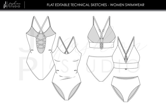 Set of Womens Swimsuits Fashion Flat Sketches 2 styles / | Etsy