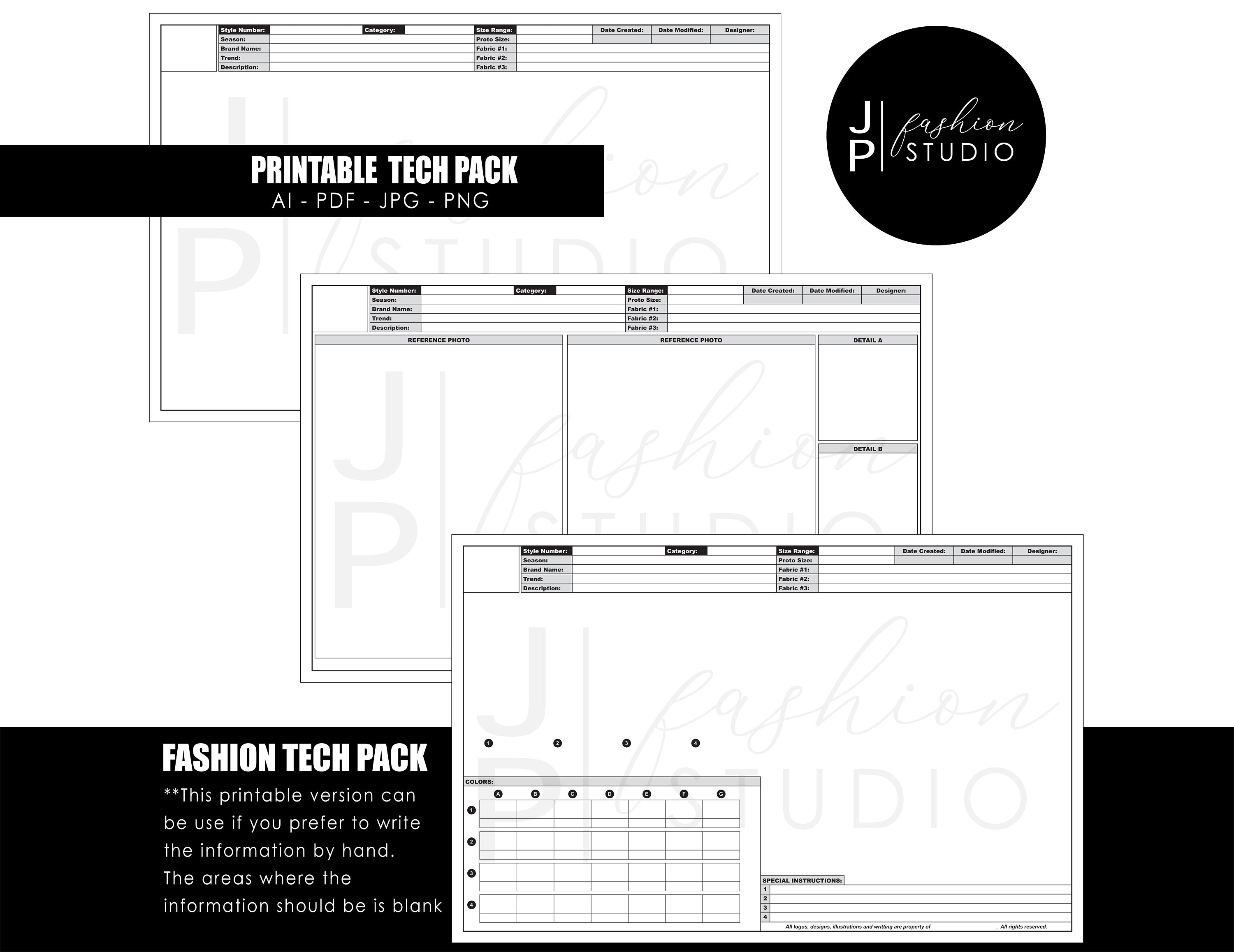 Editable & Printable Tech Pack Template for Apparel Industry Fashion ...