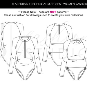 Set of Women Rash Guards (2 Styles) Vector Fashion Flat Sketches ...