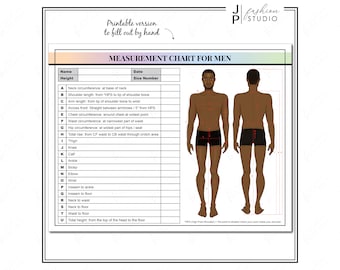 PRINTABLE Men's Body Measurement Sheet / Fashion Designer Template ...