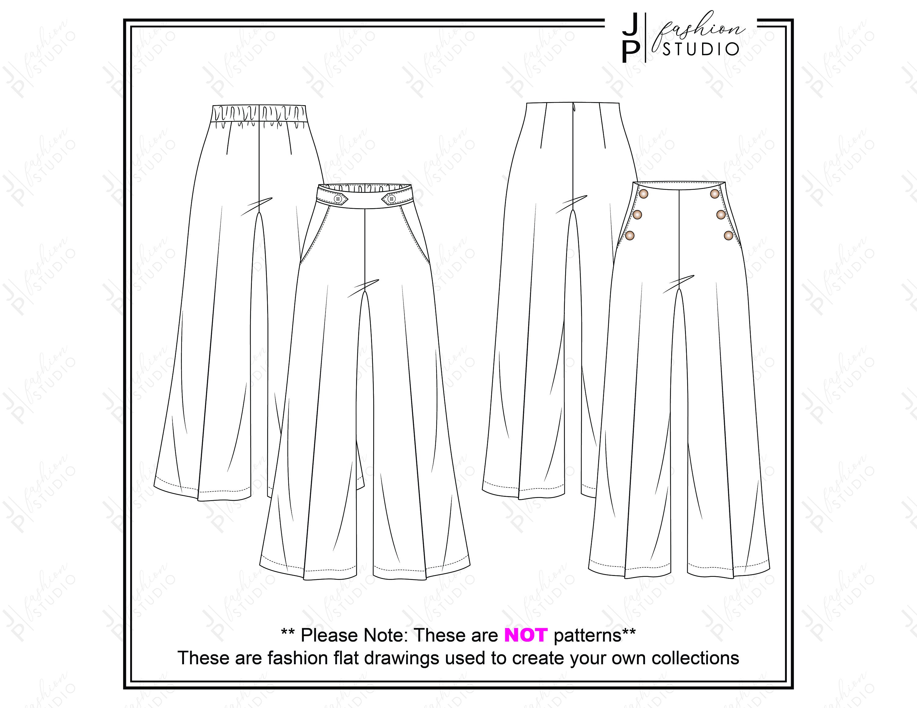 Set of Women Flare High Waist Sailor Pants (2 Styles) Vector Fashion ...