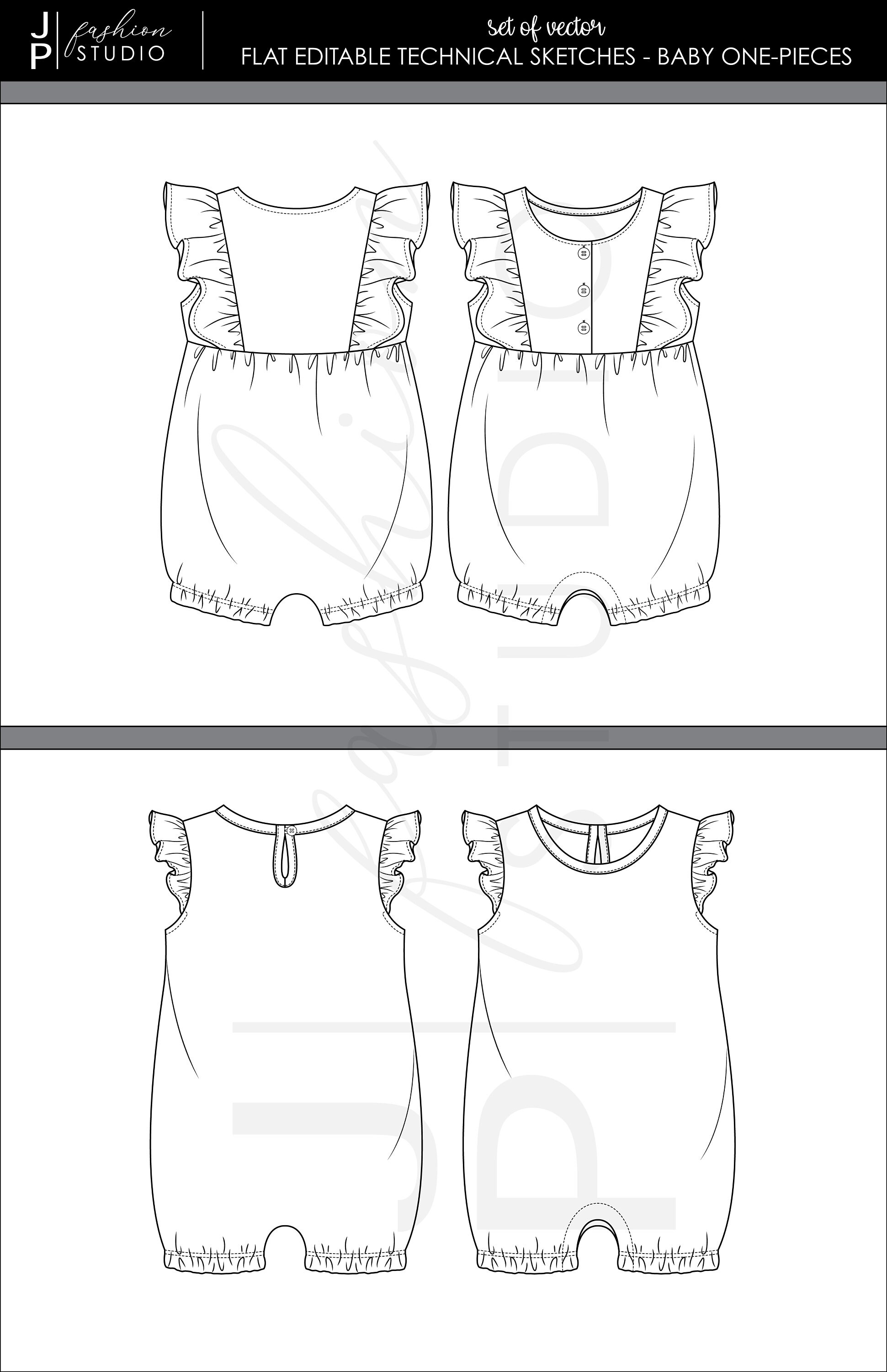 Baby Girls Romper Sketches 2 Styles Kids Fashion Flat - Etsy UK