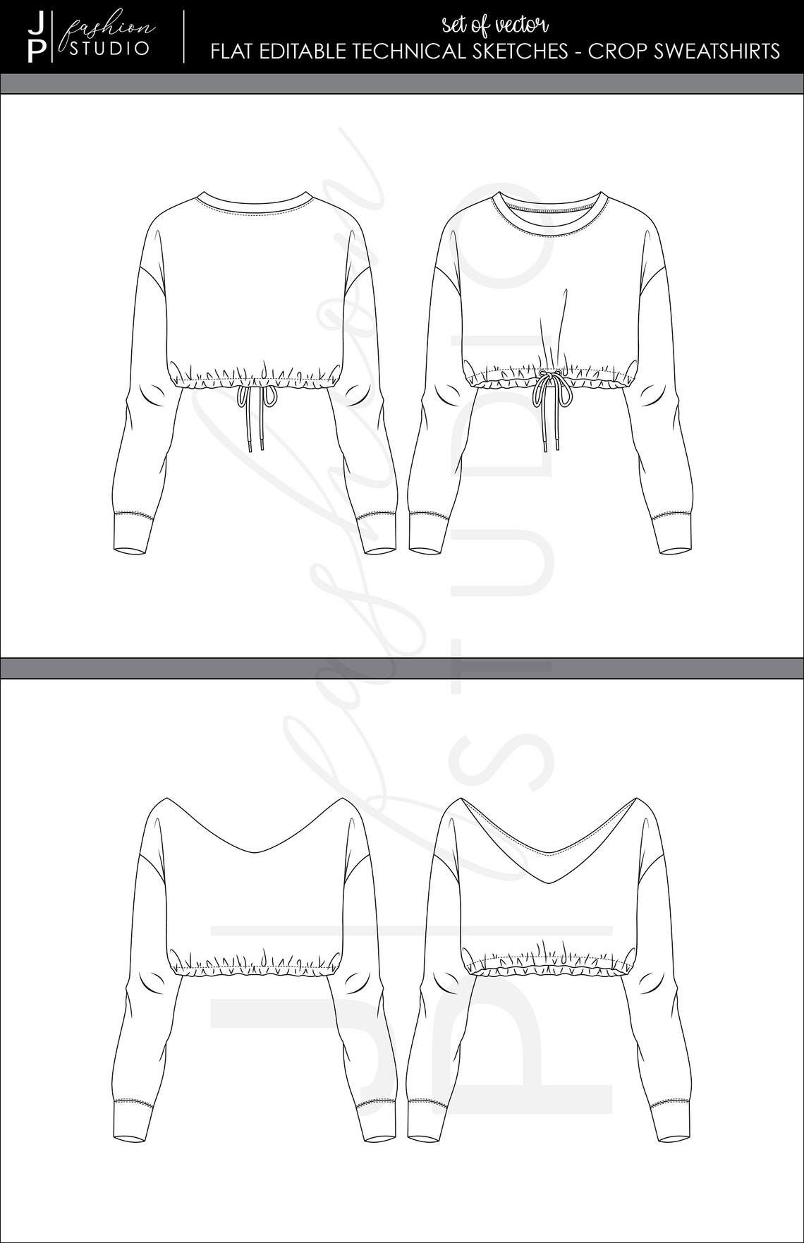Set of Women Trendy Crop Tops / Sweatshirts (2 Styles) Vector Fashion ...