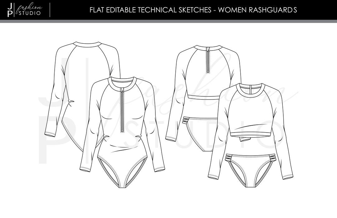 Set of Women Rash Guards 2 Styles Vector Fashion Flat - Etsy
