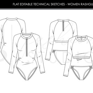 Set of Women Rash Guards 2 Styles Vector Fashion Flat - Etsy