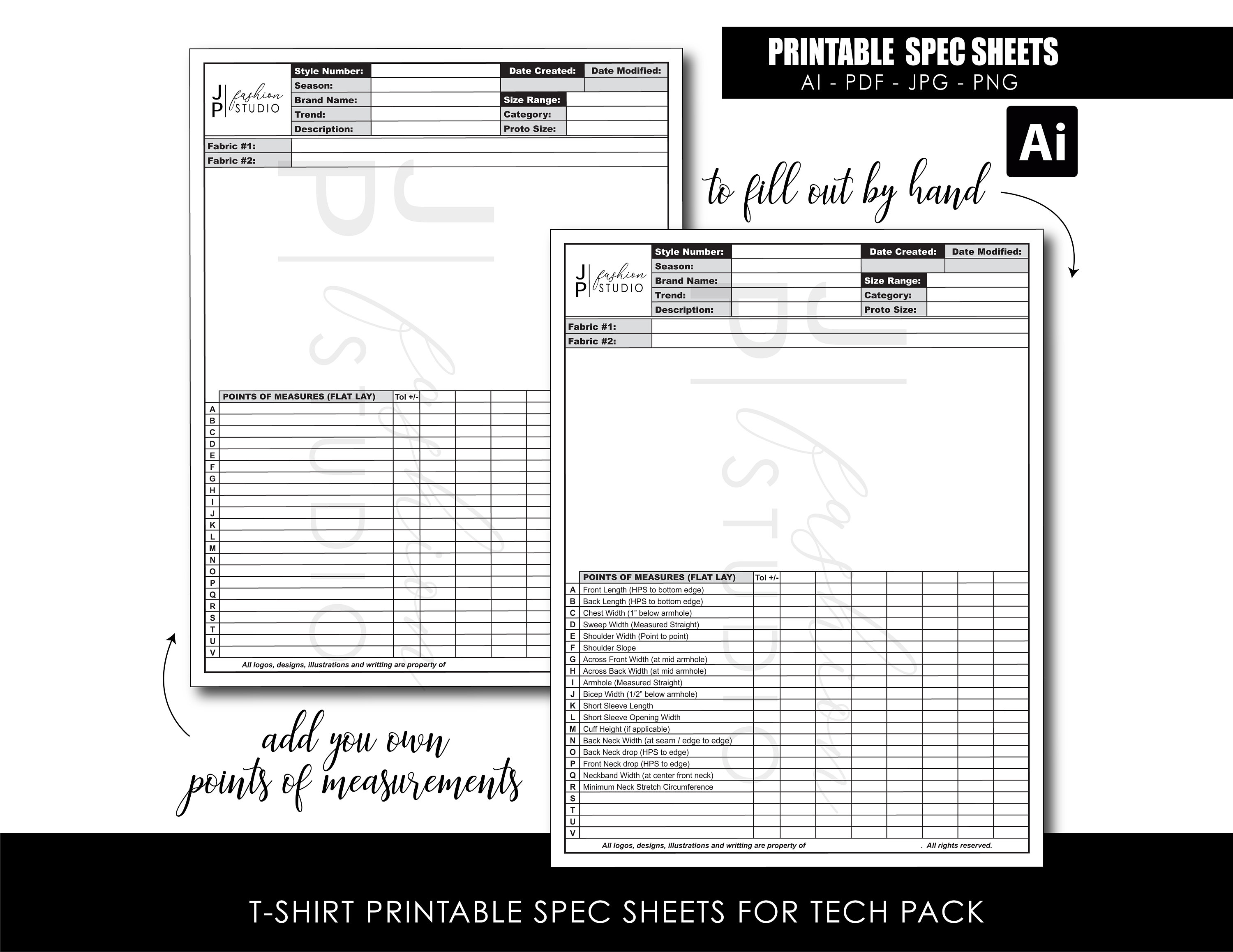 Tech Pack Spec Sheet Templates for Basic T-shirts, Apparel Industry ...