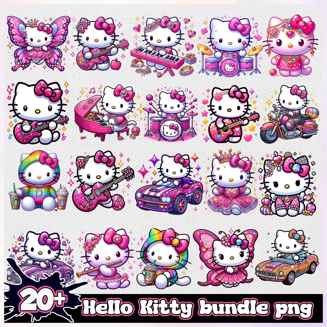 Hello Pink Rhinestone Kitty PNG Pink Bling Bow Pink Hearts Pink Love Kitty PNG Kitty Girl PNG ...