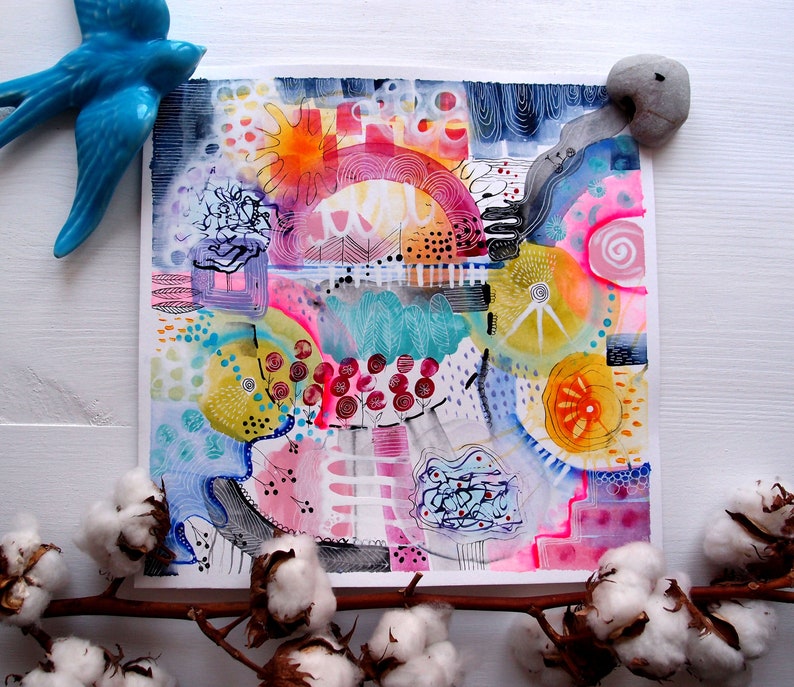 Funky Wall Art, Surreal Landscape Funky Home Decor, Original Abstract ...