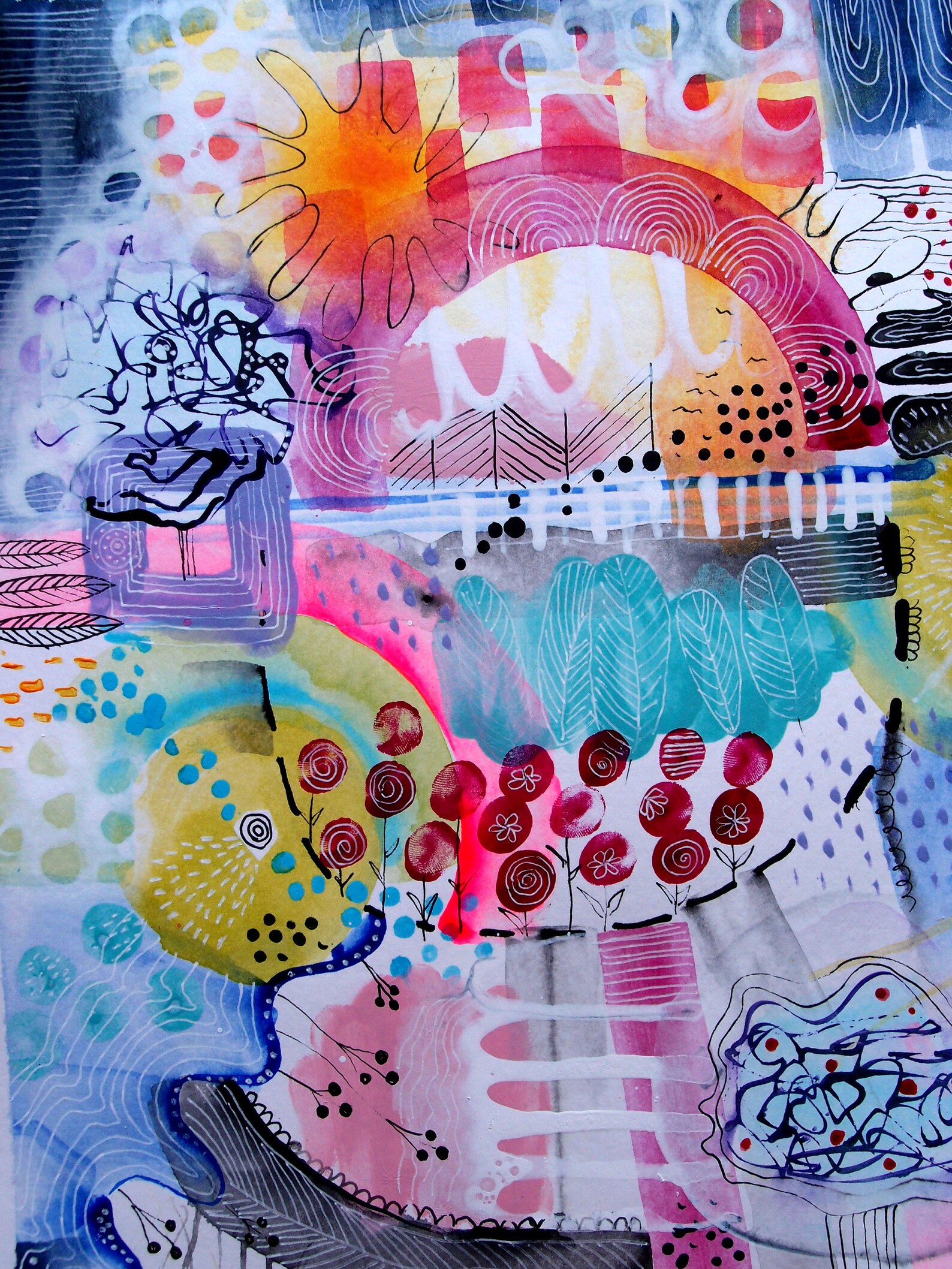 Funky Wall Art, Surreal Landscape Funky Home Decor, Original Abstract ...