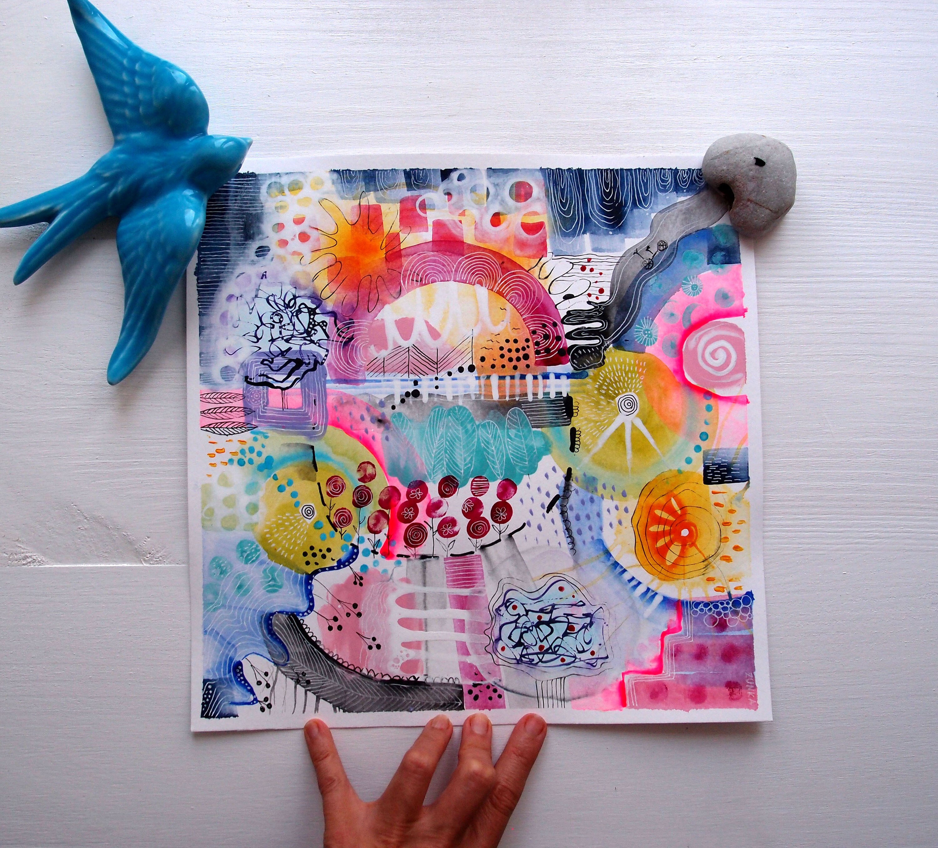 Funky Wall Art, Surreal Landscape Funky Home Decor, Original Abstract ...