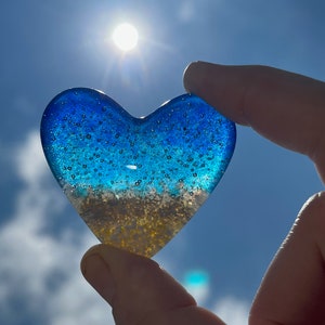 Glass Beach Heart, Pocket Heart, Turquoise and True Blue Glass Heart - Etsy