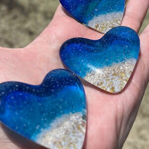 Glass Beach Heart, Pocket Heart, Turquoise and True Blue Glass Heart - Etsy