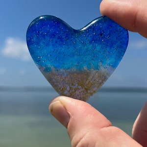Glass Beach Heart, Pocket Heart, Turquoise and True Blue Glass Heart - Etsy