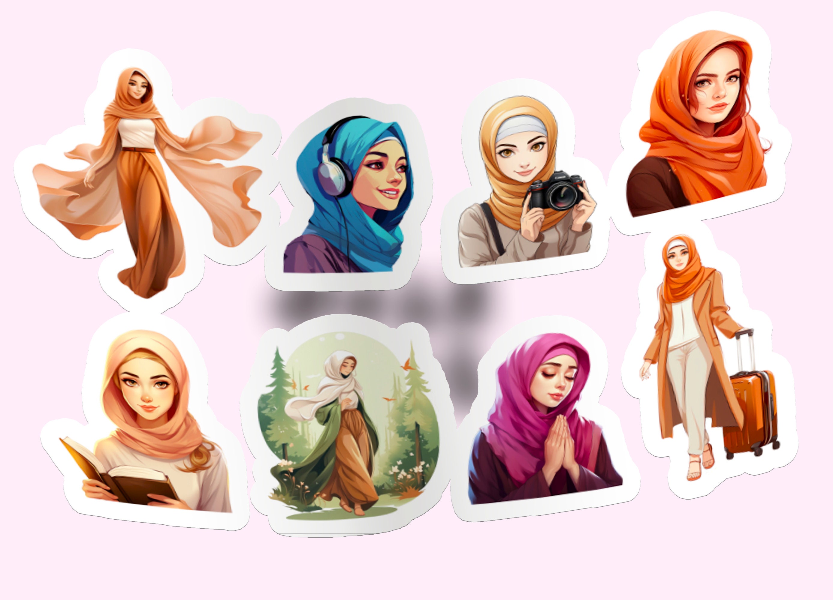 Islamic Hijabi Sticker Set, Trendy Muslimah Decals, Modest Fashion ...