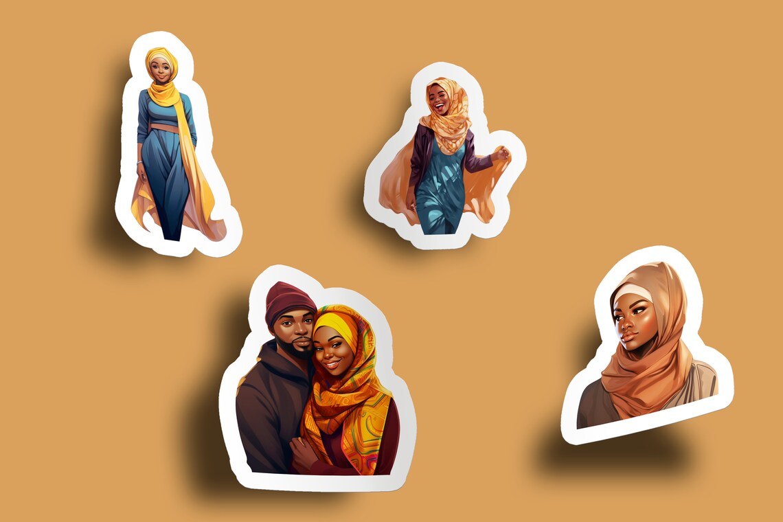 African Muslimah Stickers Printable Hijabi Queen Die-cut Stickers Set ...
